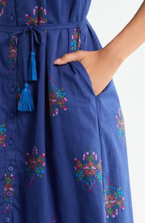 SUGARLIPS Arelia Floral Tie Waist Button-up Midi Shirtdress