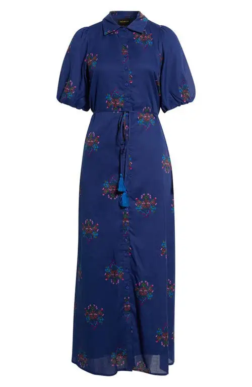 SUGARLIPS Arelia Floral Tie Waist Button-up Midi Shirtdress
