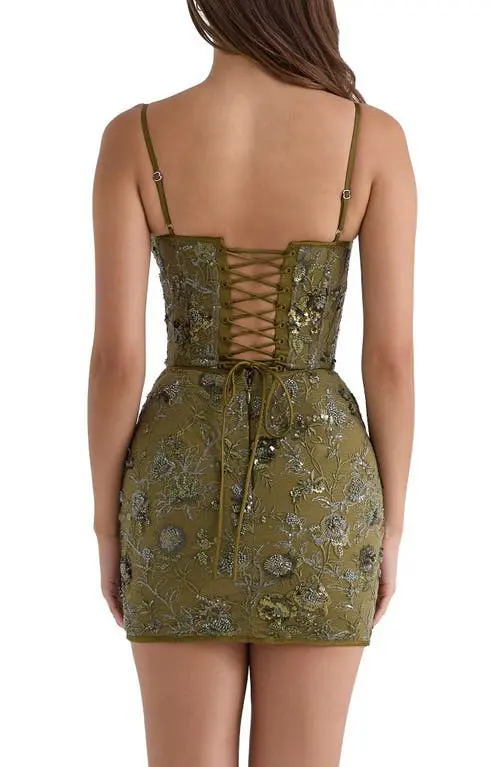 House Of Cb Naima Beaded Minidress - Olive