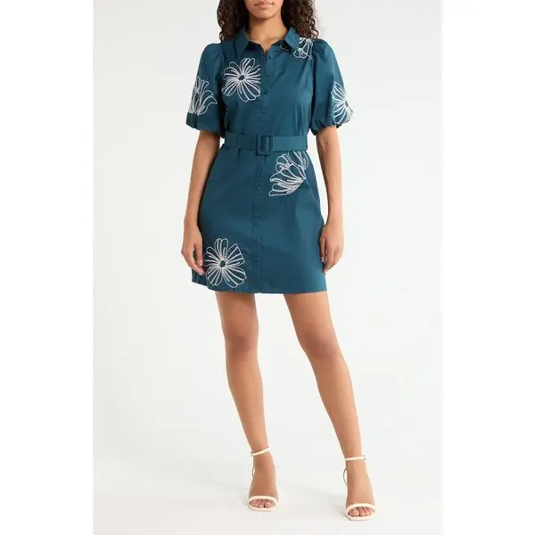 SUGARLIPS Aurely Embroidered Cotton Minidress - Navy