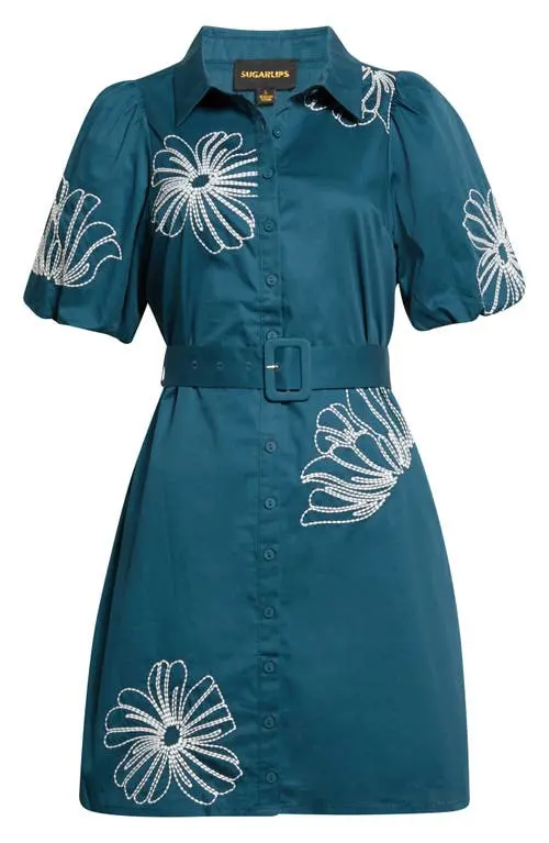 SUGARLIPS Aurely Embroidered Cotton Minidress - Navy