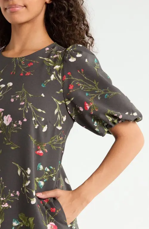 SUGARLIPS Jilly Floral Print Puff Sleeve Shift Dress