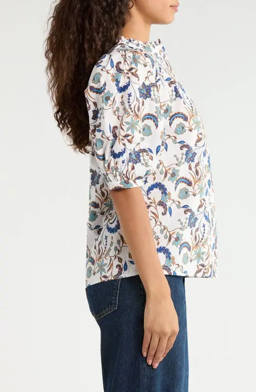 SUGARLIPS Ralston Smocked Floral Cotton Button-up Top - Off-white-multi
