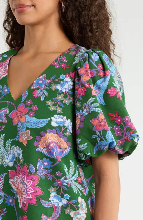 SUGARLIPS Elara Floral Puff Sleeve Top - Emerald-multi