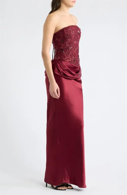 House Of Cb Samina Embellished Satin Strapless Maxi Dress