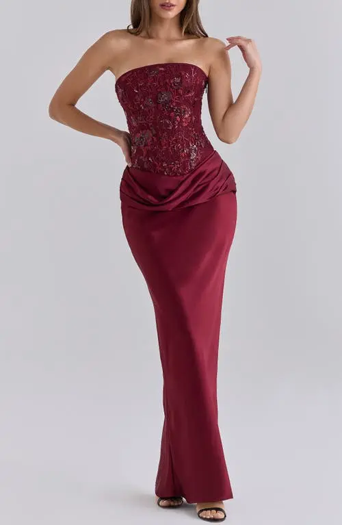 House Of Cb Samina Embellished Satin Strapless Maxi Dress