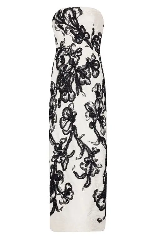 MILLY Orion Strapless Embroidered Chiffon Column Gown