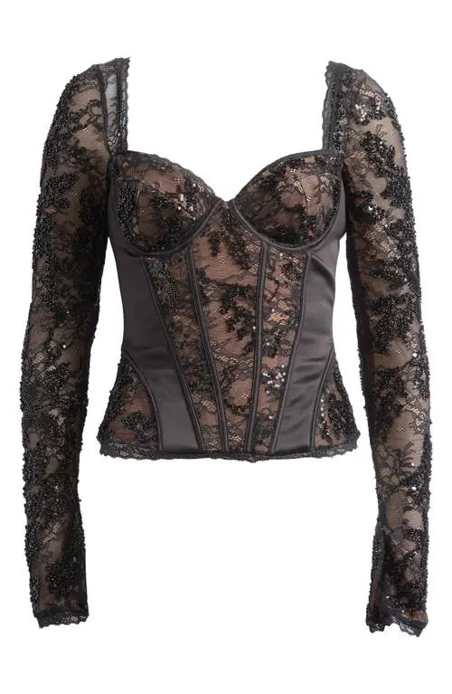 House Of Cb Charelle Embellished Lace Corset Top - Black