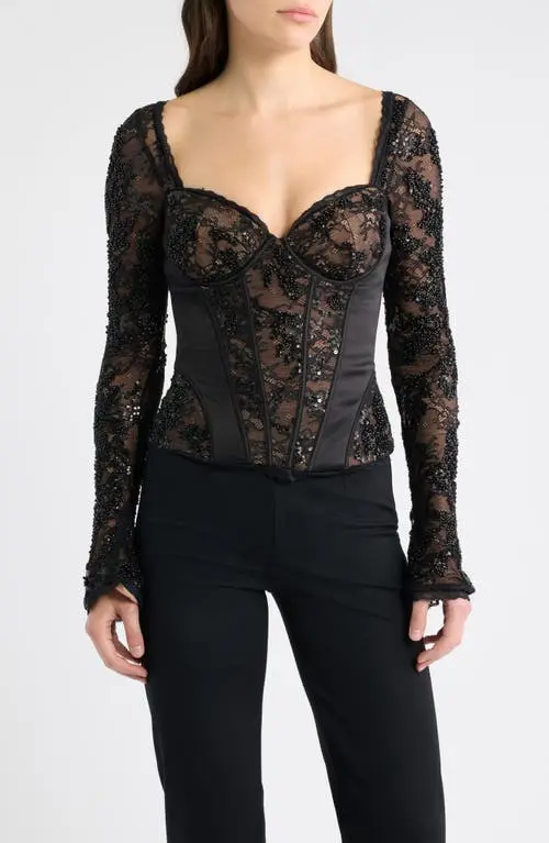 House Of Cb Charelle Embellished Lace Corset Top - Black