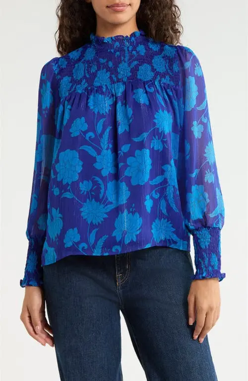 SUGARLIPS Sunnie Floral Smocked Top - Navy-multi
