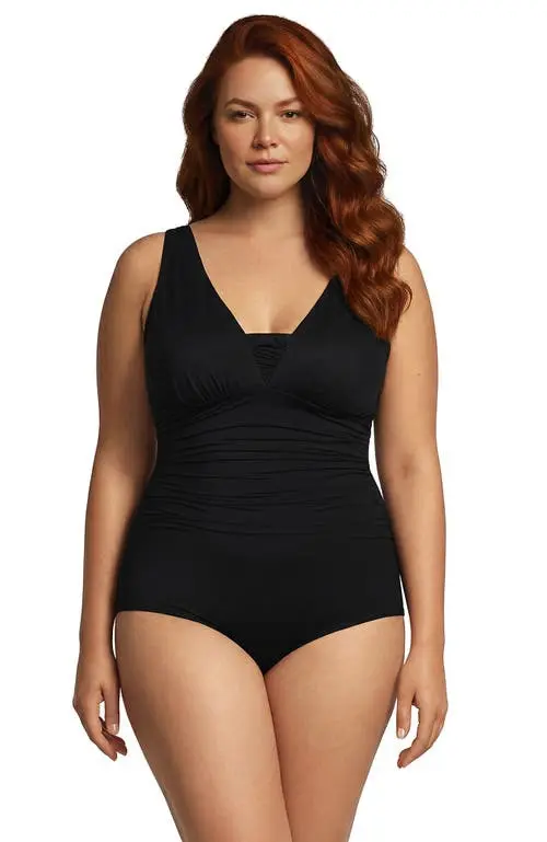 LANDS' END Long Torso New Slendersuit Grecian Adjustable Low Leg One Piece