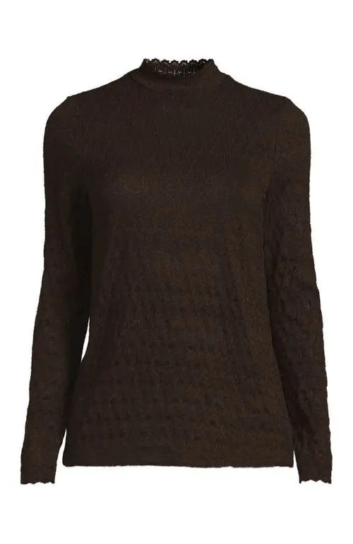 LANDS' END Long Sleeve Brushed Lace Mock Neck Top