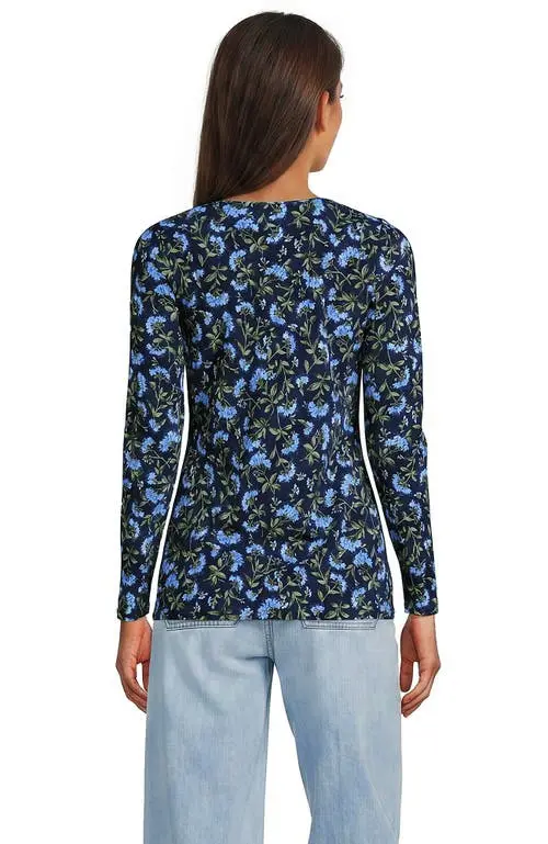 LANDS' END Lightweight Jersey Skimming Long Sleeve Scoop Neck T-shirt - Deep Sea/blue Hydrangea