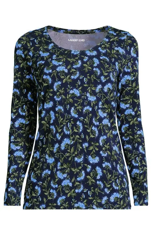 LANDS' END Lightweight Jersey Skimming Long Sleeve Scoop Neck T-shirt - Deep Sea/blue Hydrangea