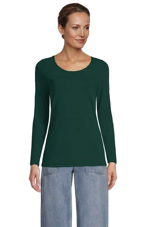 LANDS' END Lightweight Jersey Skimming Long Sleeve Scoop Neck T-shirt - Pine