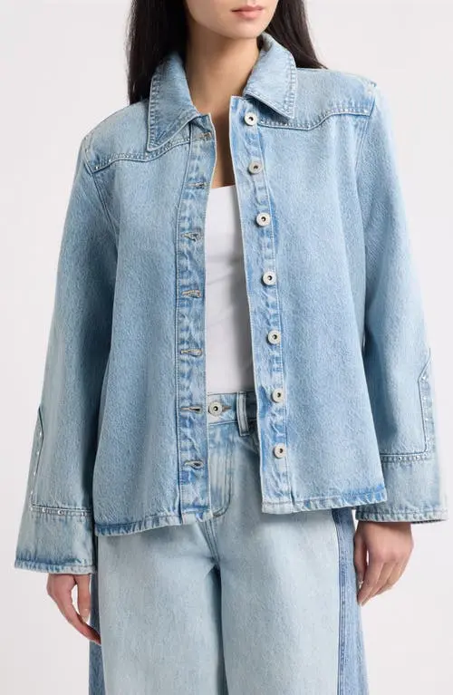 ICHI Studded Denim Jacket - Light Blue Bleached