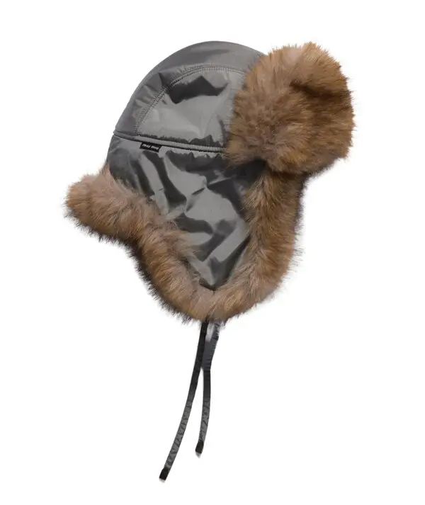 Miu Miu Technical Fabric And Faux Fur Trapper Hat - Cork