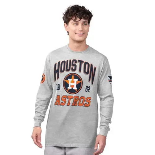 STARTER Heather Gray/ Houston Astros Two-pack Long Sleeve & Short Sleeve T-shirt Set