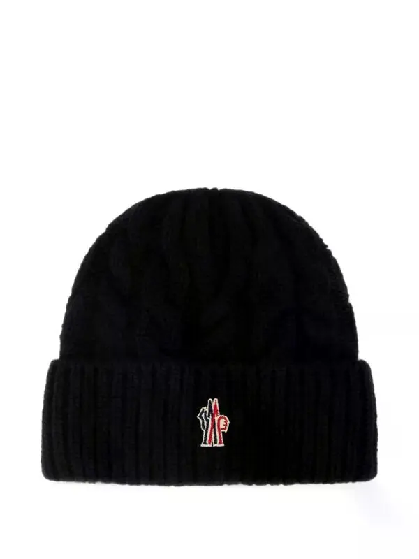 Moncler Cable-knit Logo-patch Beanie Hat