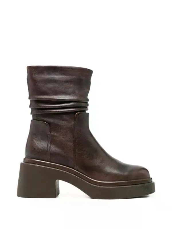 BRUNO PREMI Ruched Platform Ankle Boots - Brown