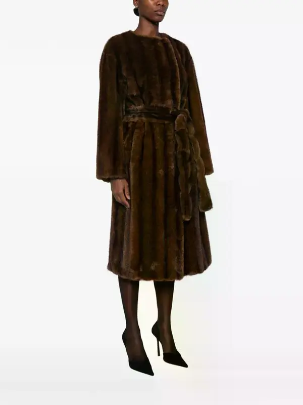 STAND STUDIO Miranda Belted Faux-fur Coat