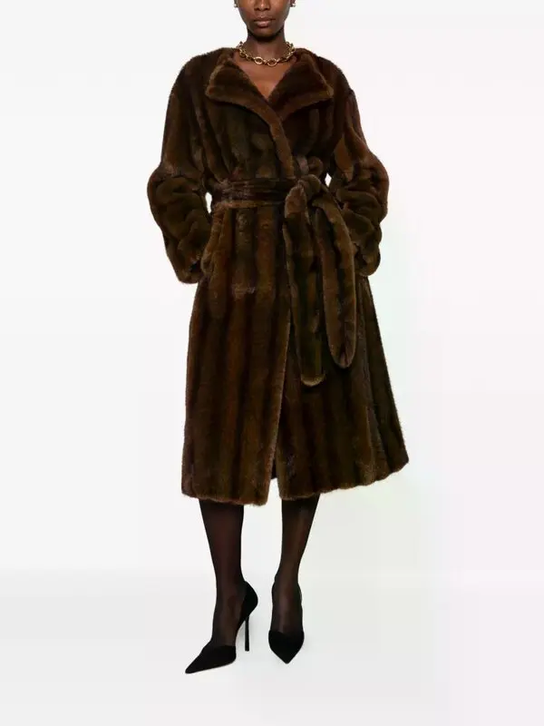 STAND STUDIO Miranda Belted Faux-fur Coat
