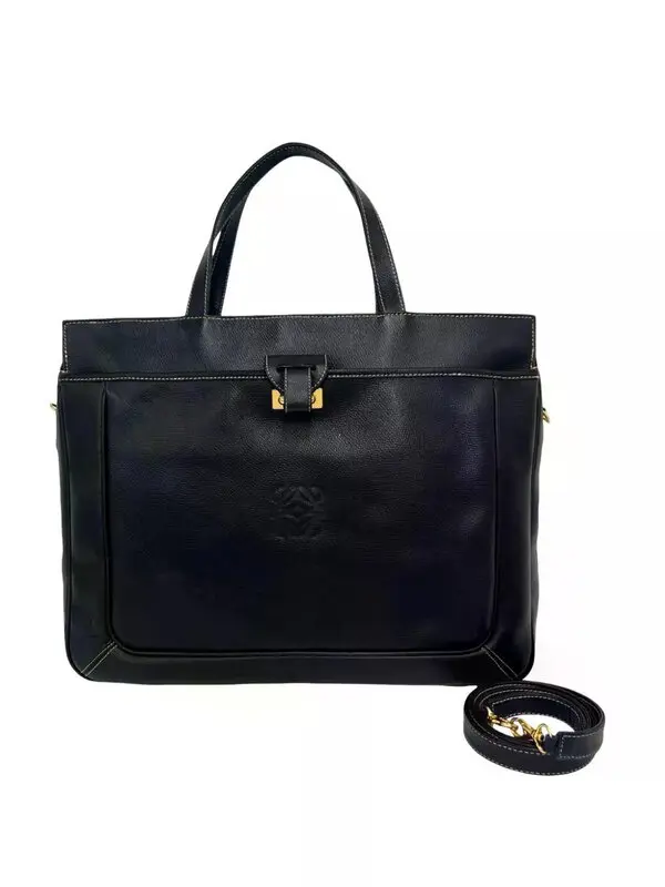 Loewe 1980-1990 Leather Anagram Satchel - Black