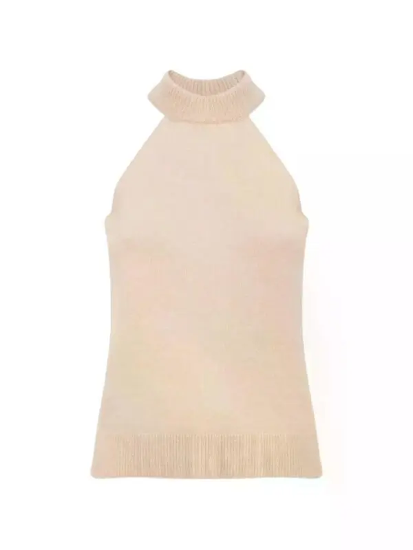 LANEUS Halterneck Ribbed-trim Top
