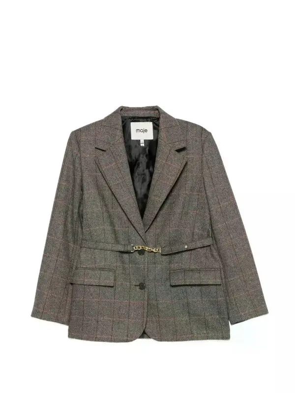 Maje Belted Checked Blazer