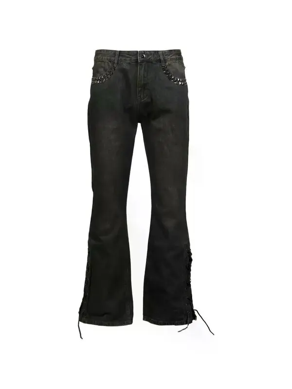 TROUBLED WATERS Stud-embellished Lace-up Jeans