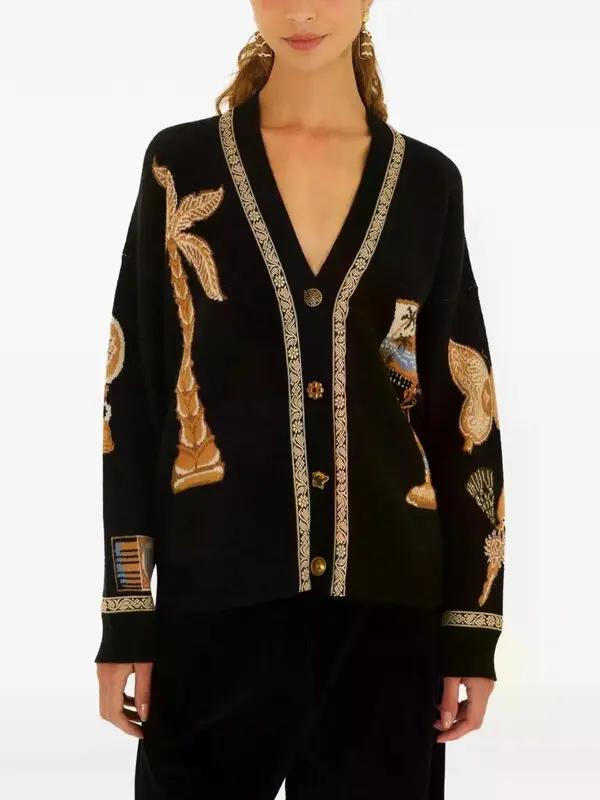 Farm Rio Graphic-intarsia V-neck Cardigan