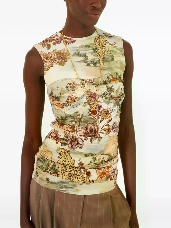 Farm Rio Graphic-print Ruched Top