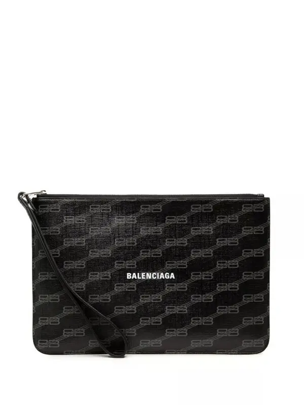 Balenciaga 2018-2026 Bb Monogram Coated Canvas Wristlet Clutch Bag