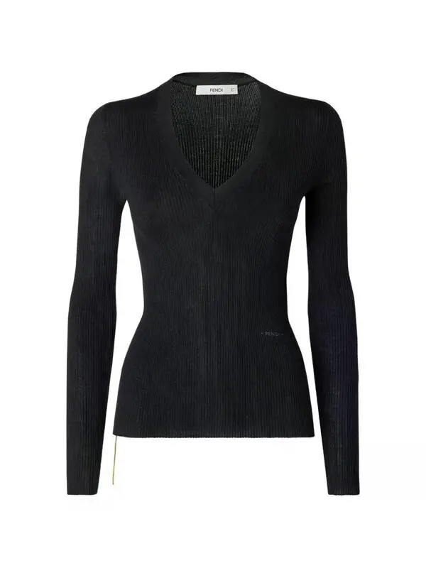 Fendi Ribbed-knit V-neck Sweater