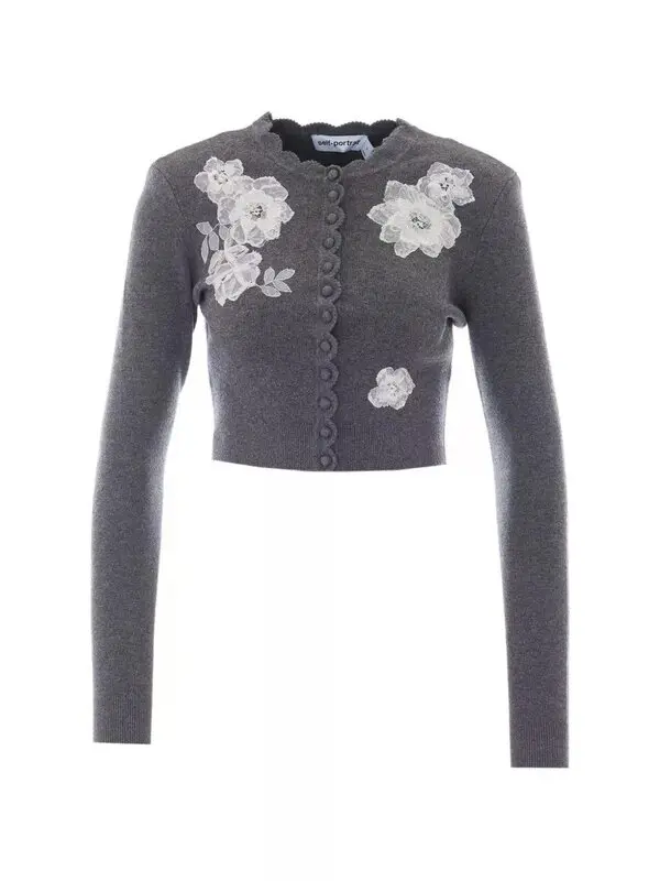 SELF-PORTRAIT Lace-appliqué Scalloped Cardigan