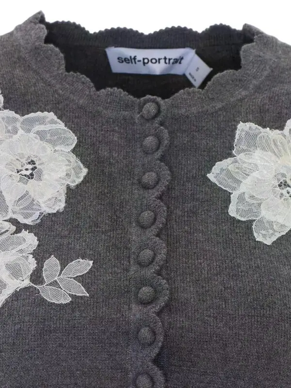 SELF-PORTRAIT Lace-appliqué Scalloped Cardigan