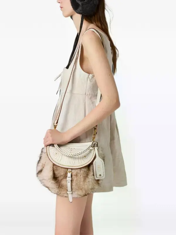 Miu Miu Rendez-vous Shearling And Nappa Leather Bag With Metal Studs