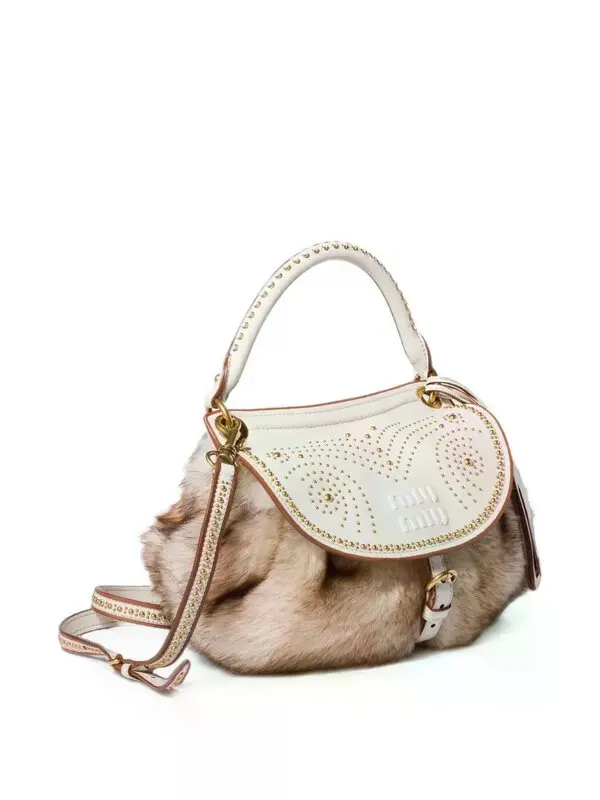 Miu Miu Rendez-vous Shearling And Nappa Leather Bag With Metal Studs