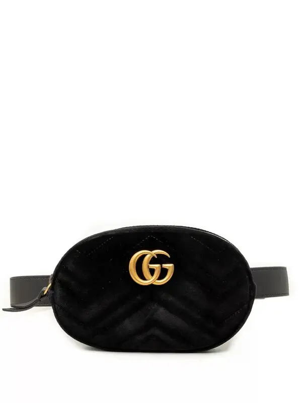 Gucci 2016-2026 Gg Marmont Matelasse Velvet Belt Bag - Black
