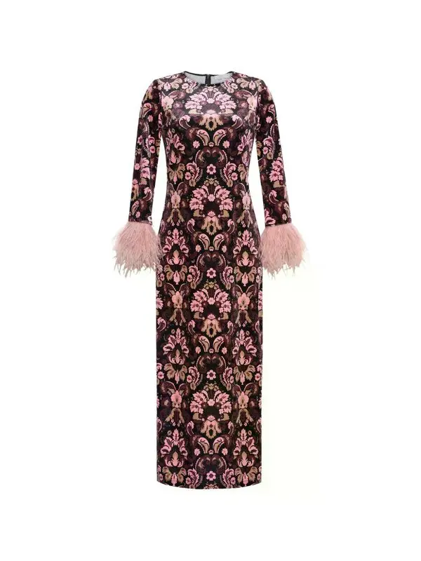 Cara Cara Danya Feather-trim Damask Dress