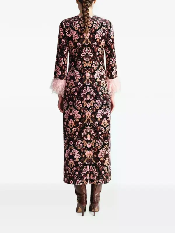 Cara Cara Danya Feather-trim Damask Dress