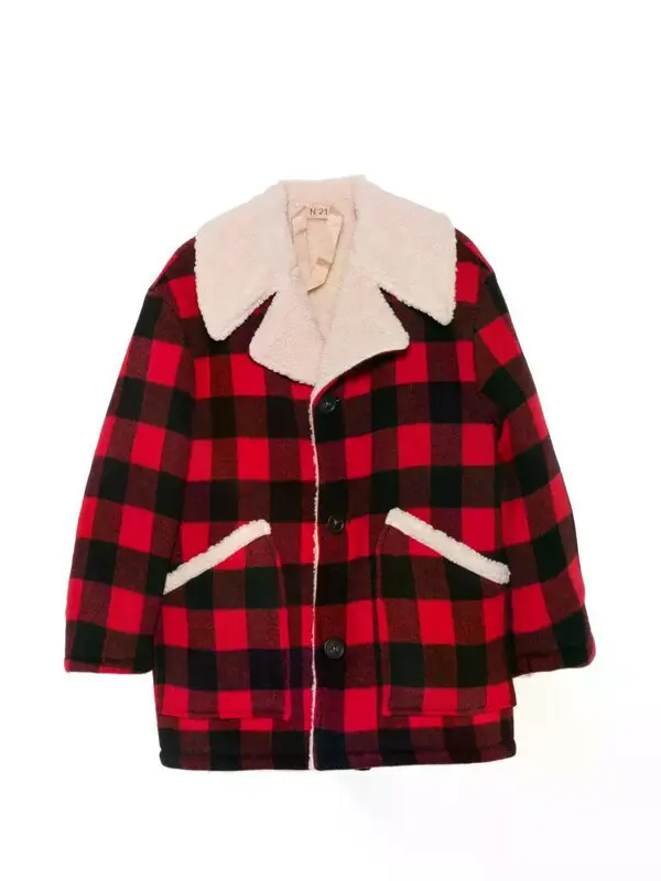 N°21 Check Shearling-trim Coat