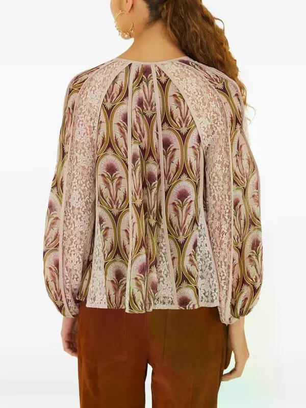 Farm Rio Floral-print Lace-panelled Blouse