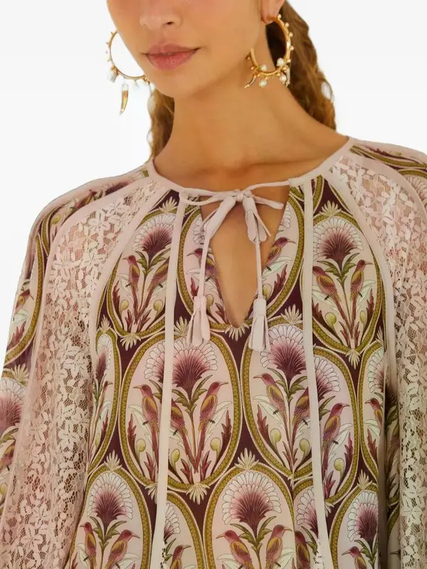Farm Rio Floral-print Lace-panelled Blouse