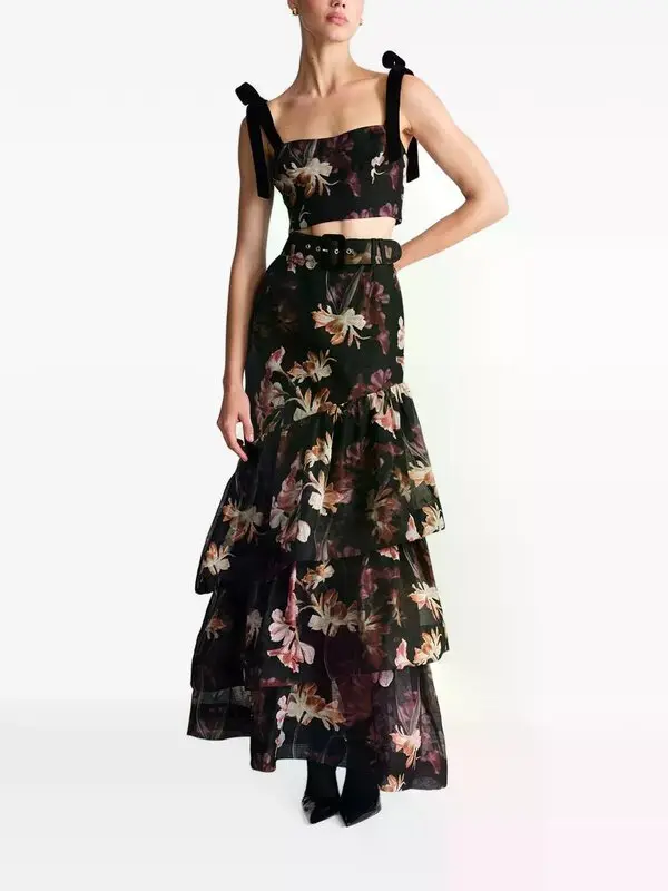 Cara Cara Priya Floral-print Tiered Maxi Skirt