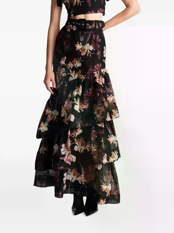 Cara Cara Priya Floral-print Tiered Maxi Skirt