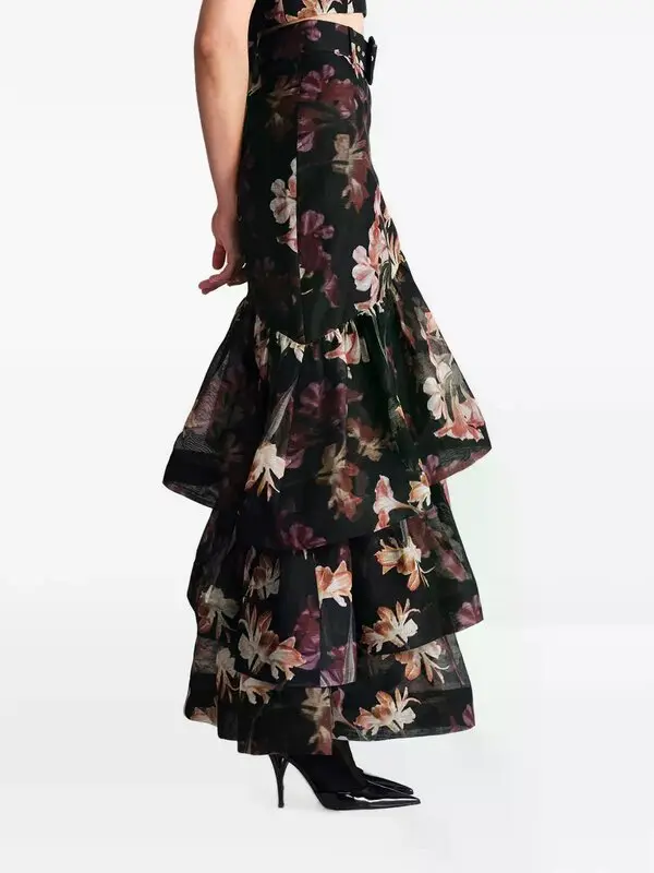 Cara Cara Priya Floral-print Tiered Maxi Skirt