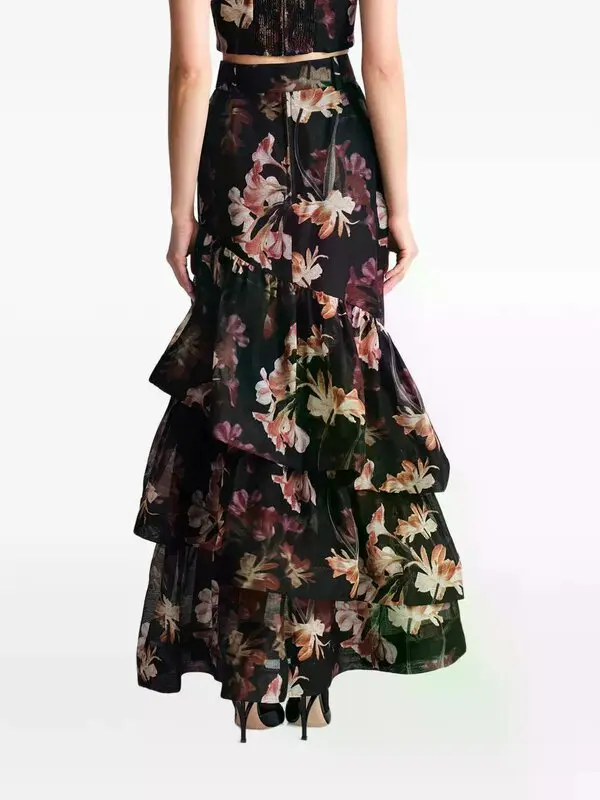 Cara Cara Priya Floral-print Tiered Maxi Skirt - Black