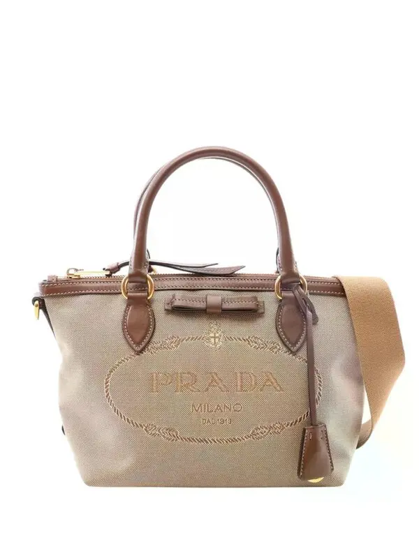 Prada 2000-2013 Canvas Canapa Logo Bow Satchel - Neutrals