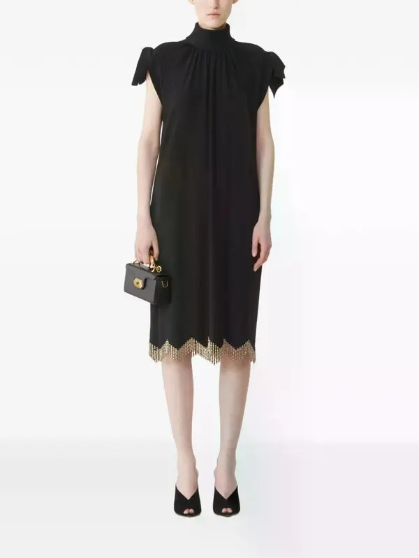 LANVIN Bow-detail Crystal-fringe Midi Dress